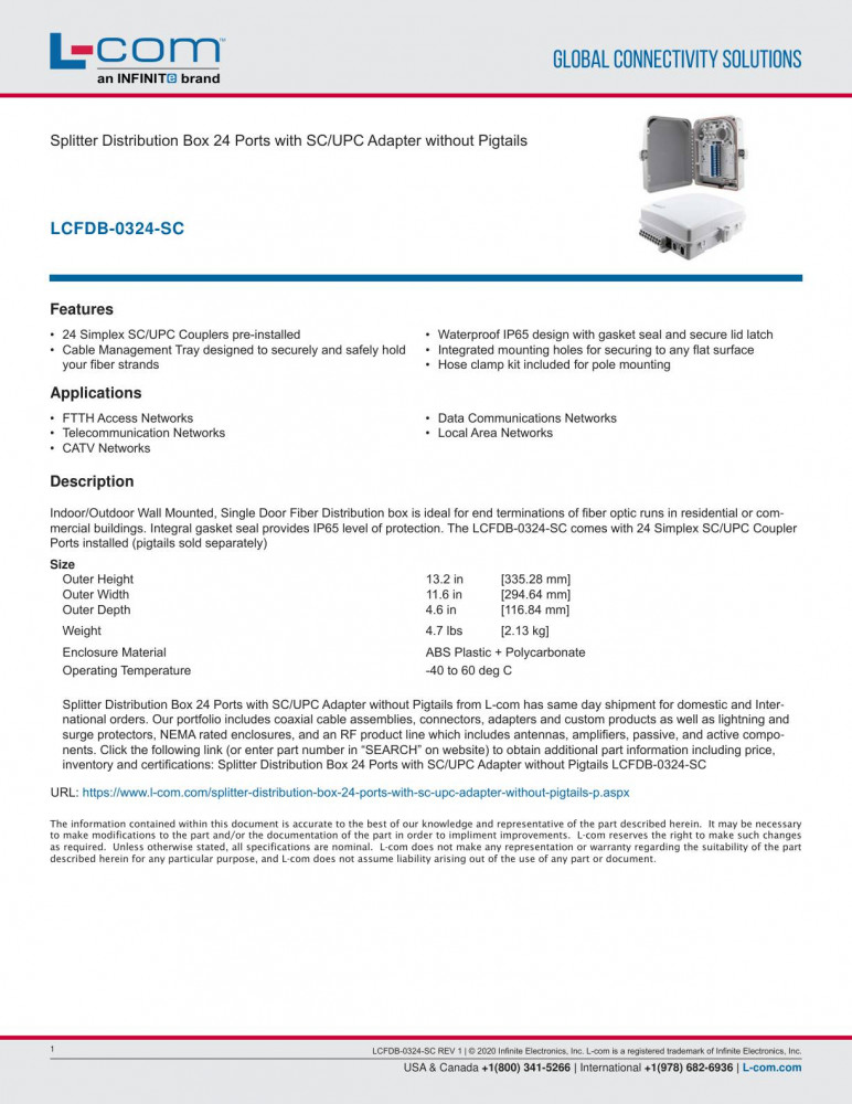 L-com LCFDB-0324-SC technical document page 1