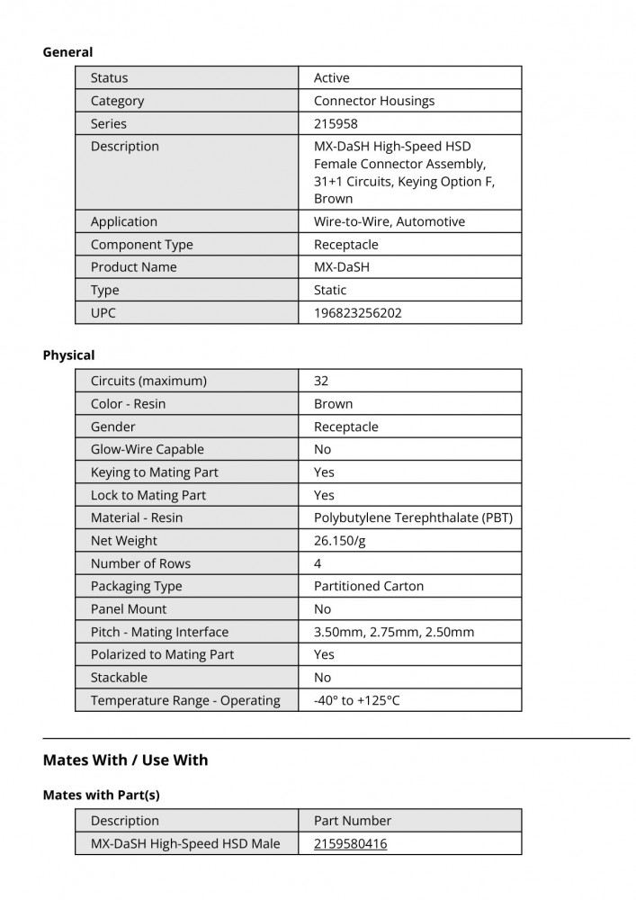 Technical document page 2 for MOLEX 2159580316