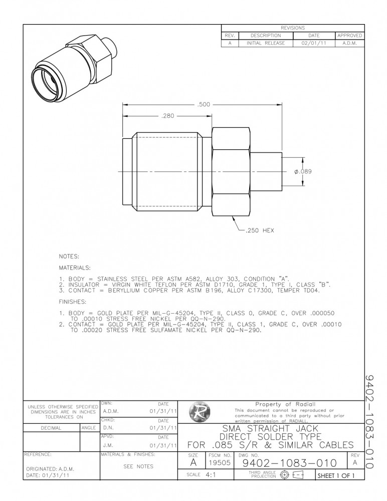 Radiall 9402-1083-010 technical drawing