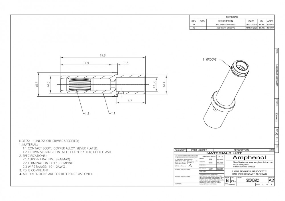 Amphenol SC000612 technical drawing preview