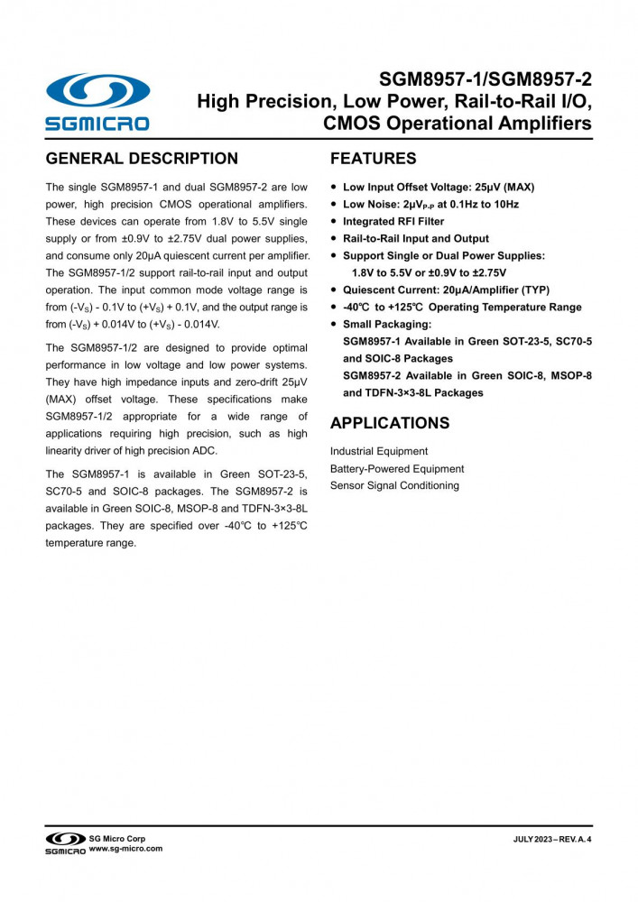 SGM8957 datasheet page 1