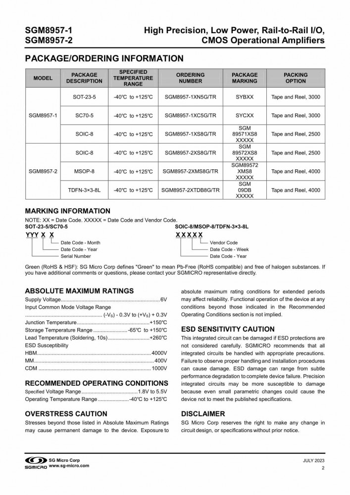 SGM8957 datasheet page 2