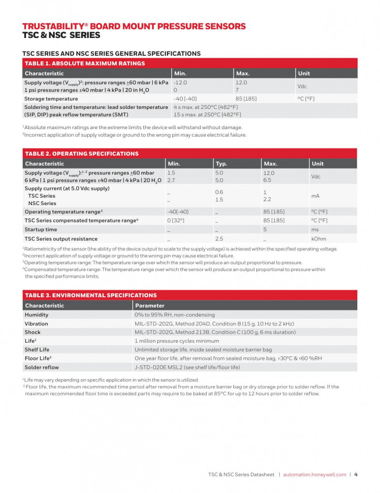 Honeywell NSC Series datasheet page 4
