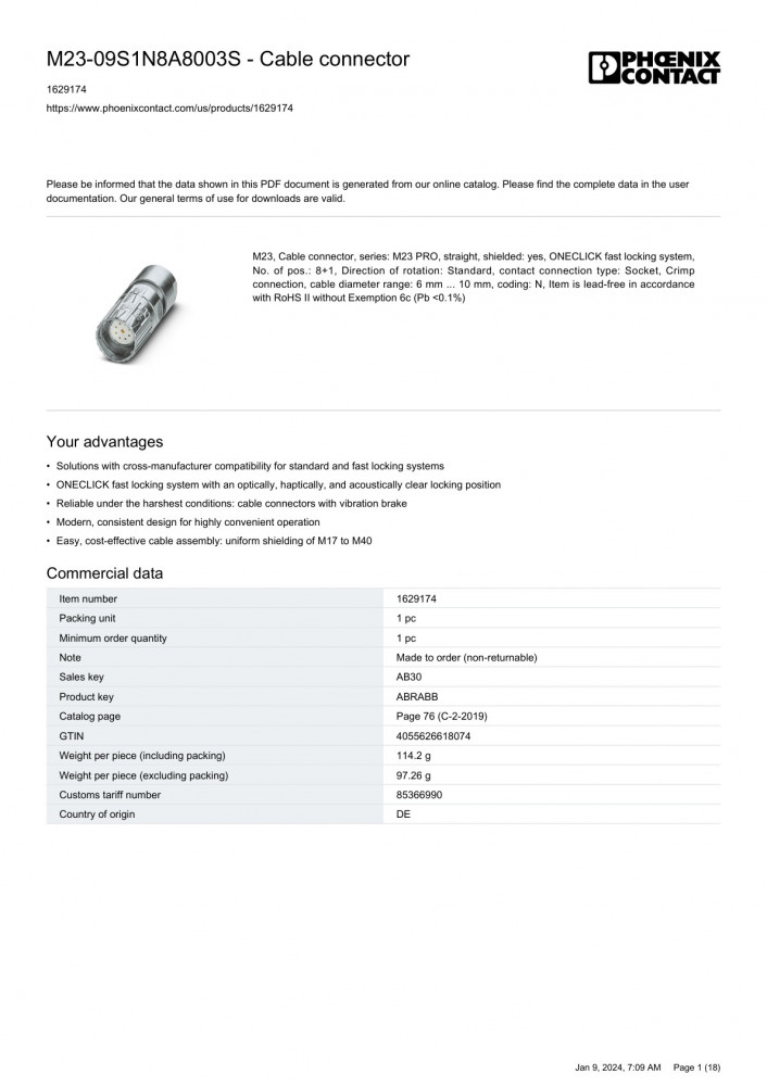 Phoenix Contact 1629174 technical document page 1
