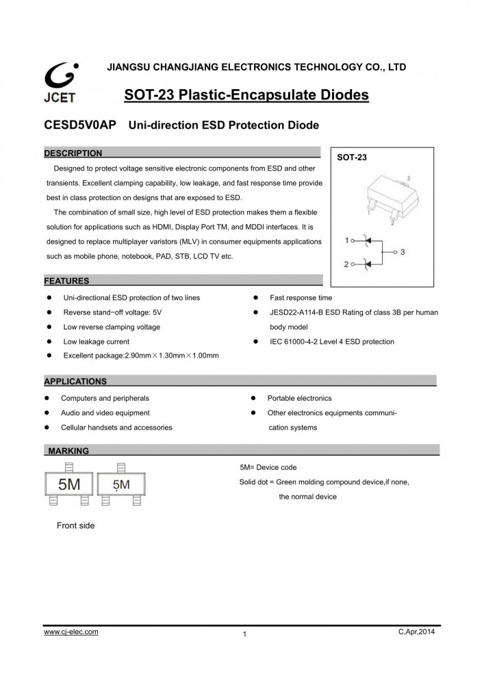 CESD5V0AP datasheet page 1
