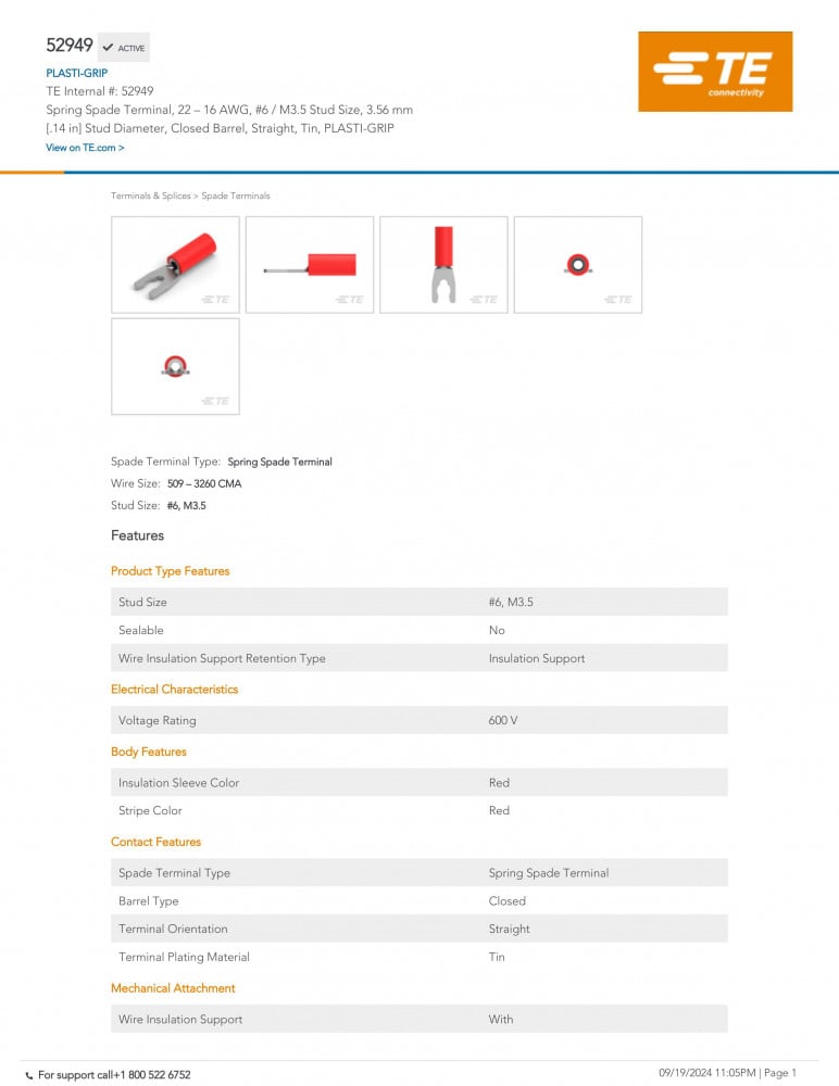 TE Connectivity 52949 document page 1