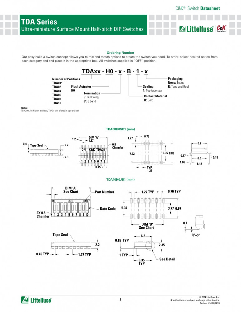 C&K TDA08H0 package and ordering information