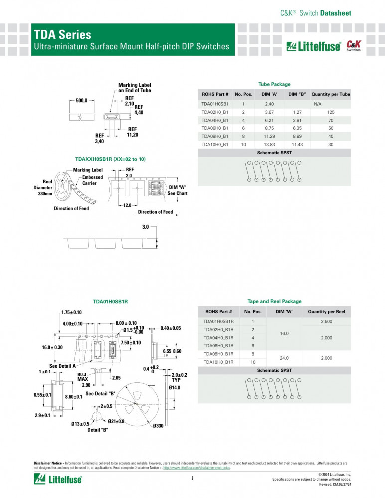 C&K TDA series schematic and packaging reference