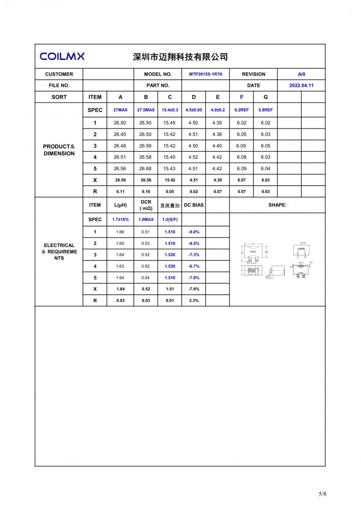 MTP2615S-1R7K specification page 5