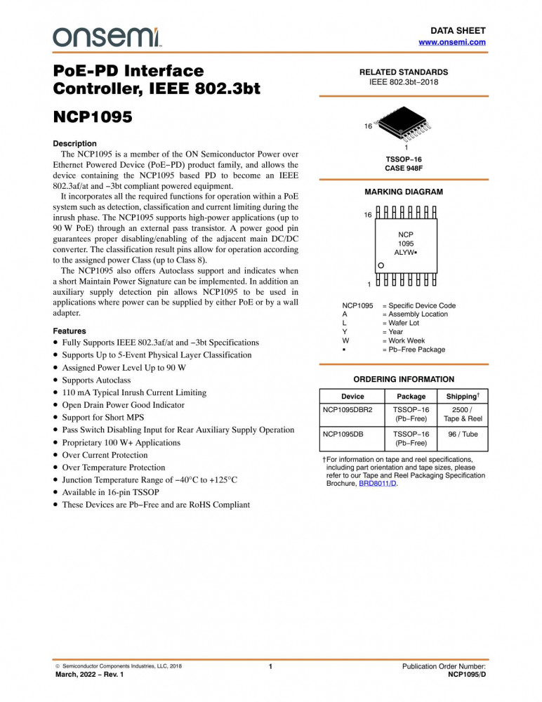 NCP1095 datasheet page 1