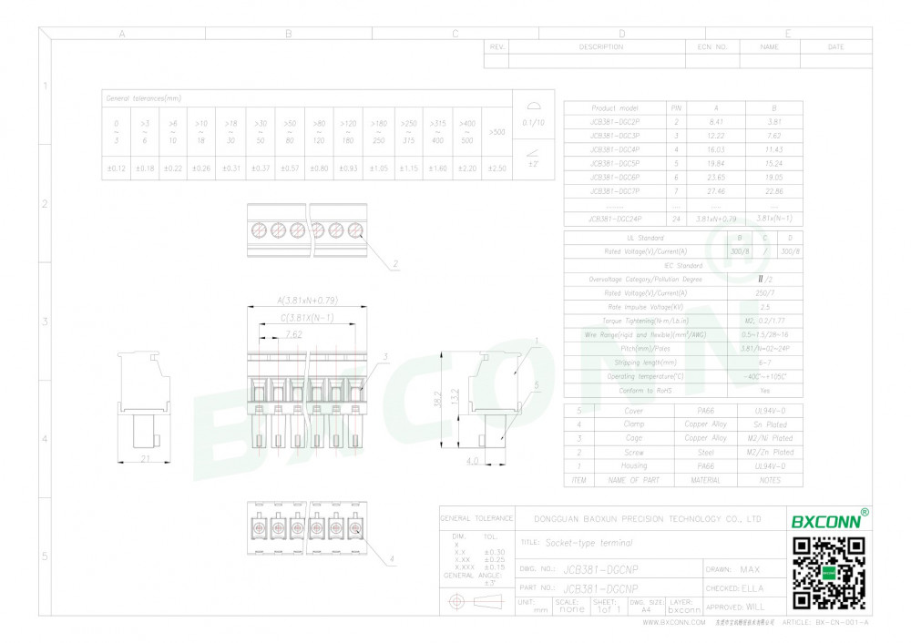 BXCONN JCB381-DGCxP product drawing preview