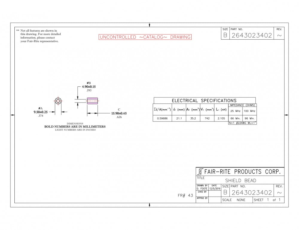Fair-Rite 2643023402 technical document preview