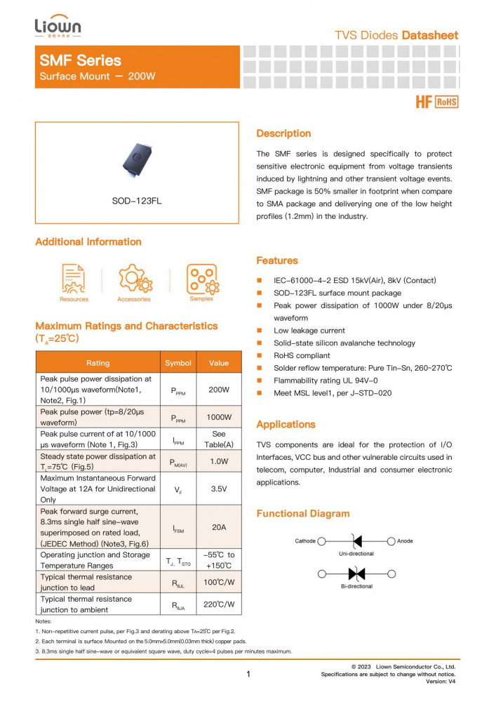 Liown SMF5.0CA datasheet page 1