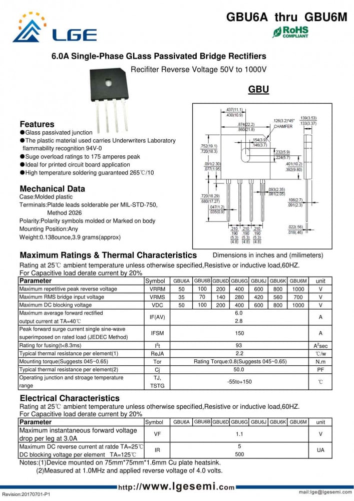 LGE GBU6M datasheet page 1