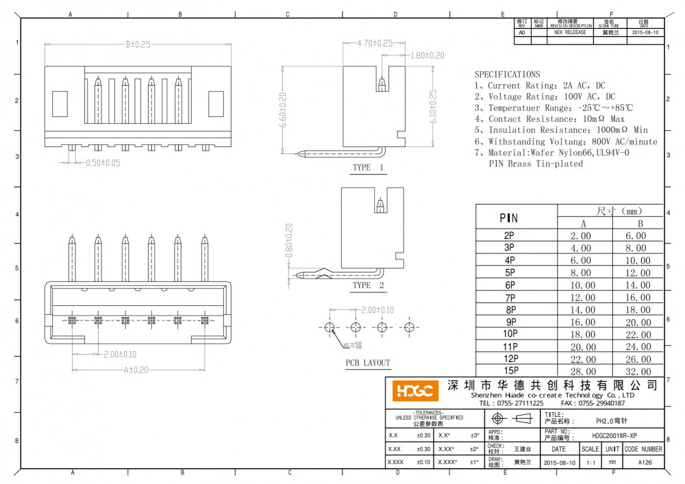 HDGC2001WR-3P technical document page