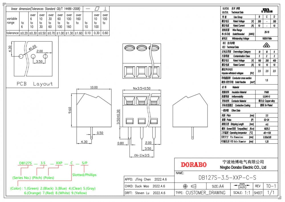 DB127S-3.5-3P-GN-S technical document preview