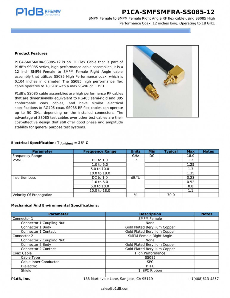 Technical document page 1 for P1CA-SMFSMFRA-SS085-12