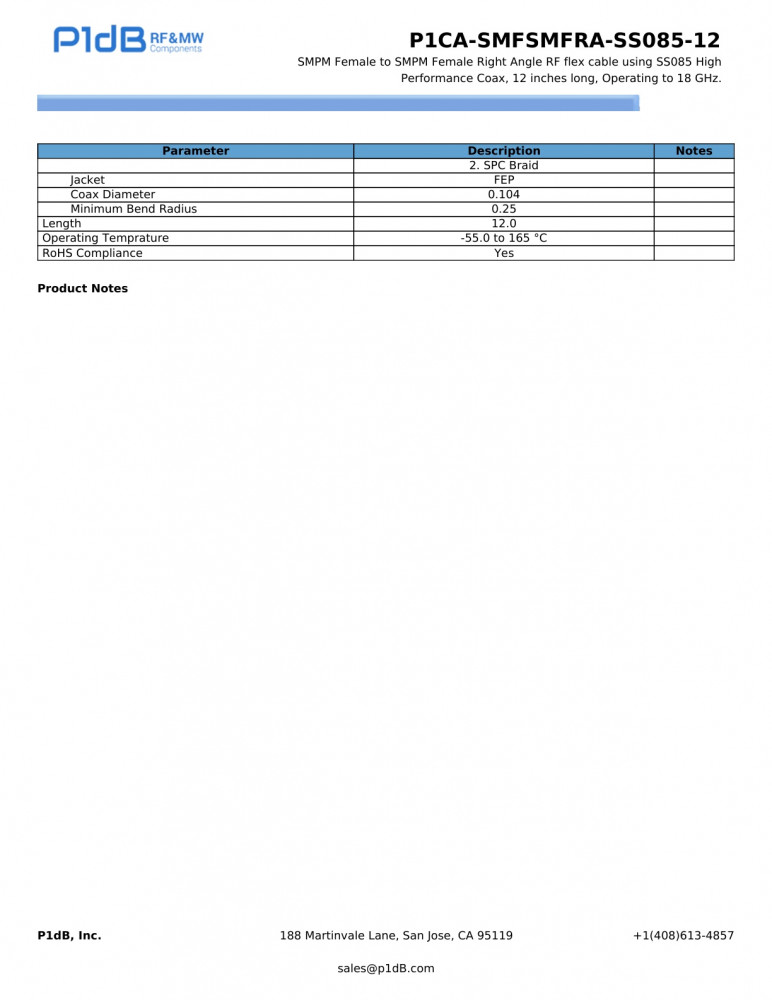 Technical document page 2 for P1CA-SMFSMFRA-SS085-12