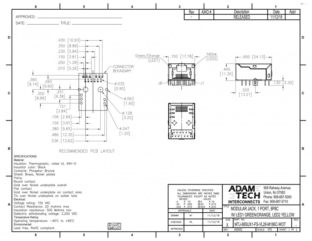 ADAM TECH MTJ-88SUX1-FS-VL28-M186C-WOT technical document page 1