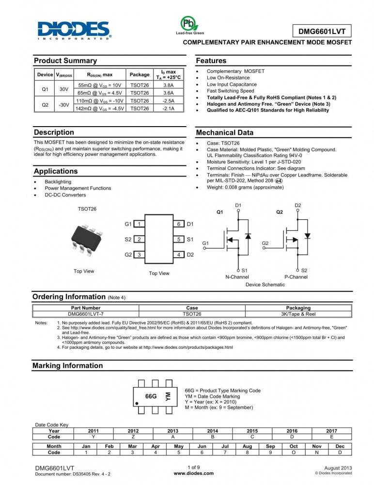 DMG6601LVT-7 datasheet page 1