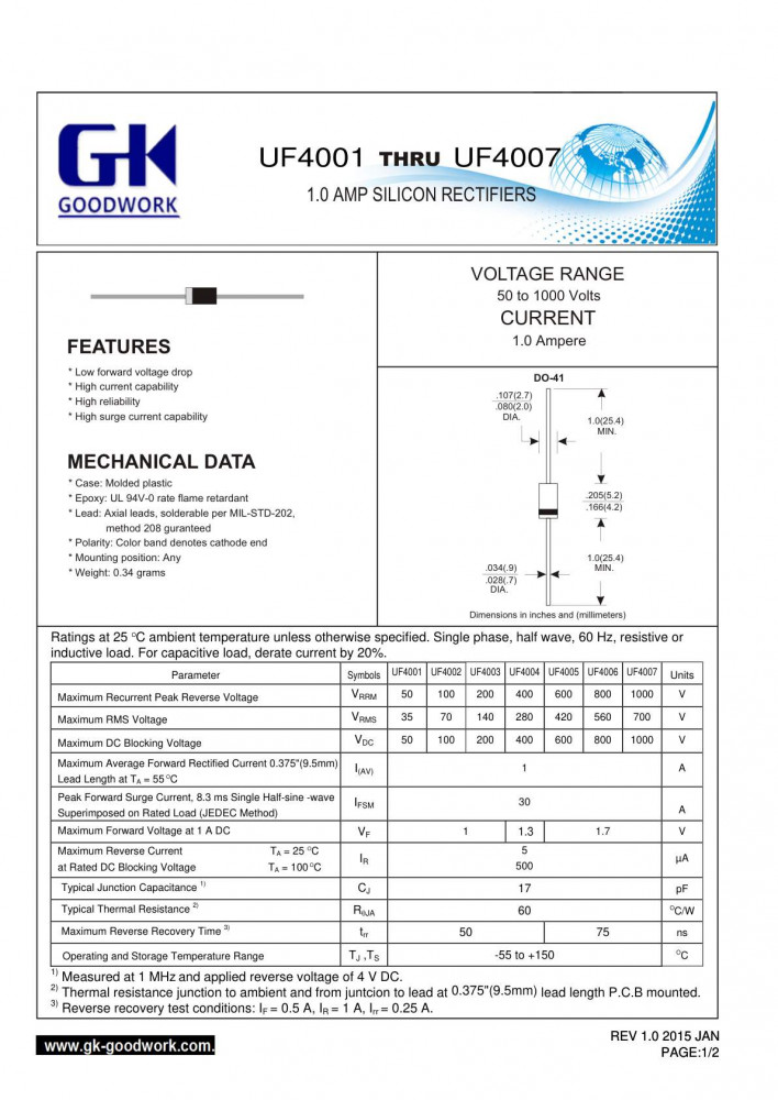 GOODWORK UF4004 datasheet page 1