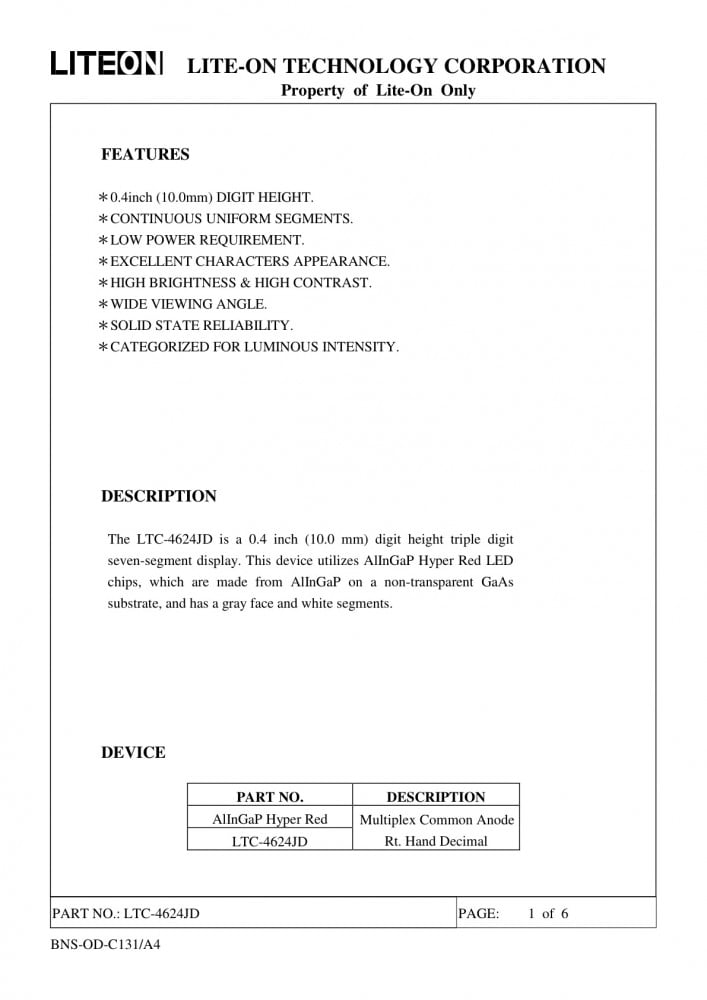 LTC-4624JD datasheet page 2