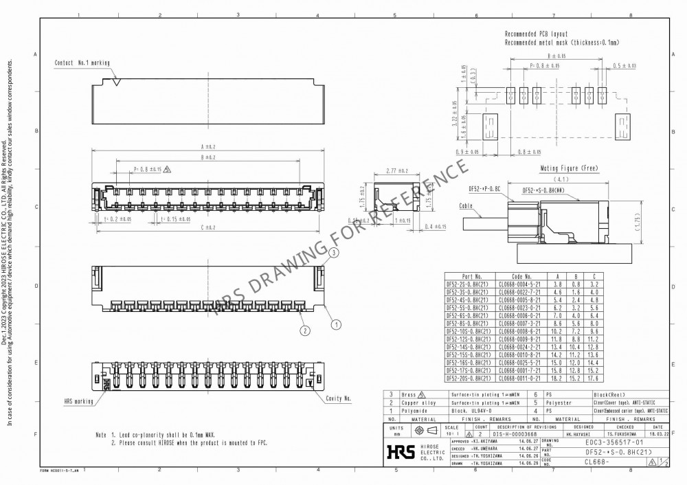 HRS DF52-20S-0.8H(21) technical drawing page 1