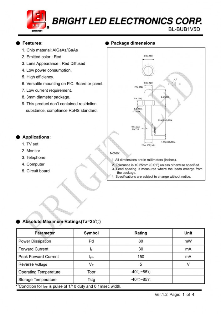BL-BUB1V5D datasheet page 1