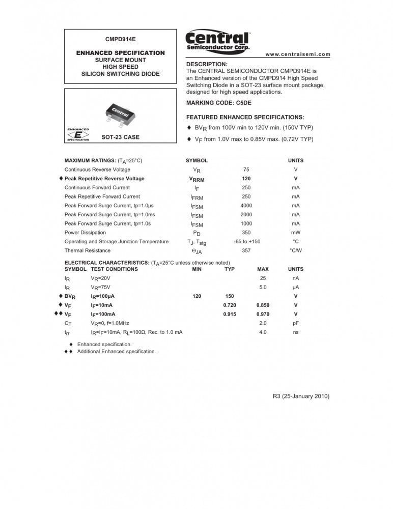 CMPD914E TR PBFREE datasheet page 1