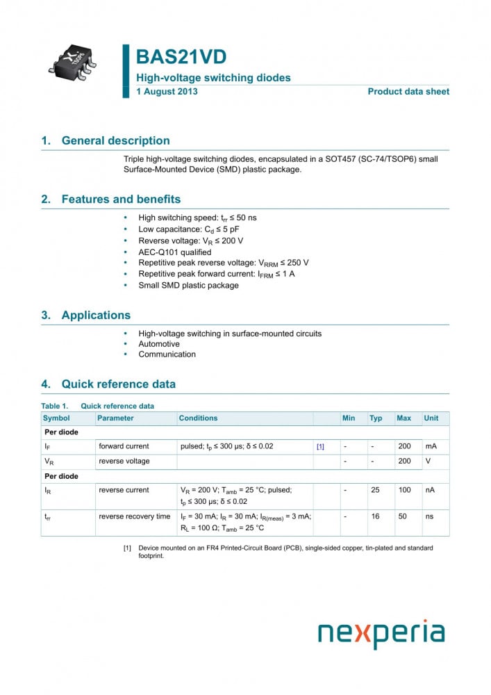 BAS21VD datasheet page 1