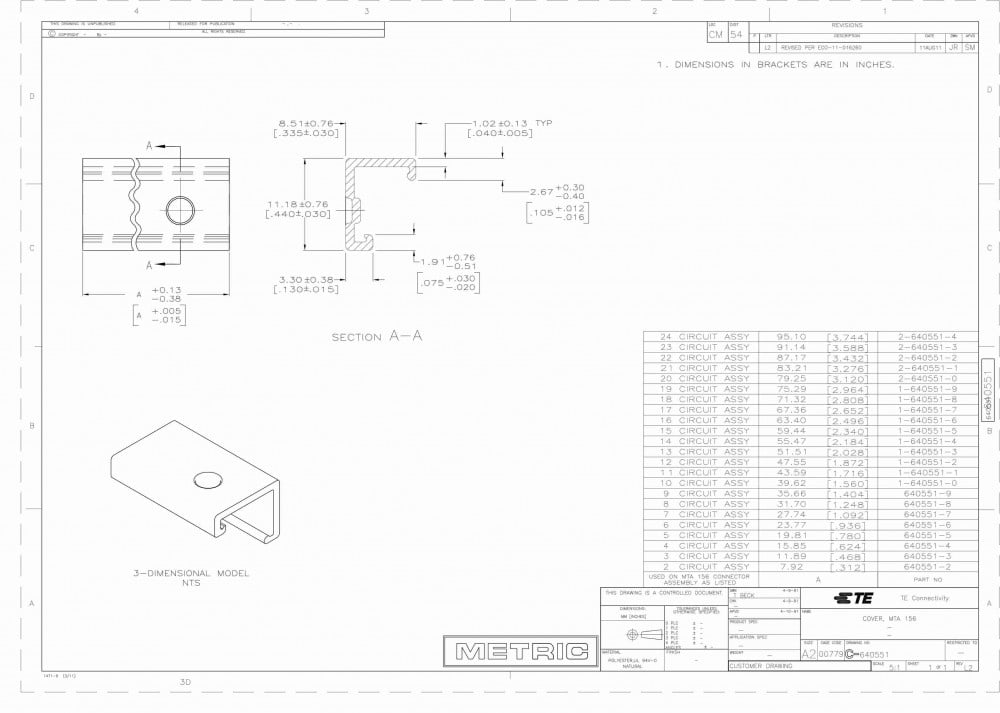 TE Connectivity 1-640551-0 controlled drawing preview