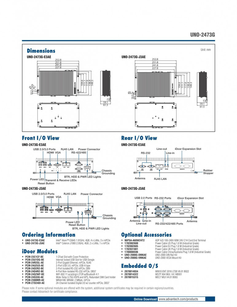 UNO-2473G technical document page 2