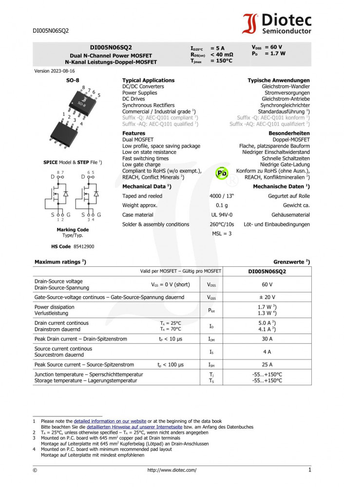 DI005N06SQ2 datasheet page 1