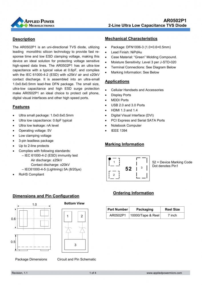 AR0502P1 datasheet page 1