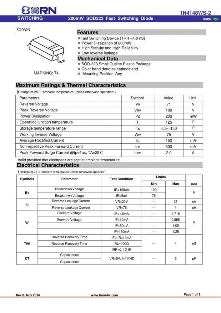1N4148WS-2 datasheet page 1