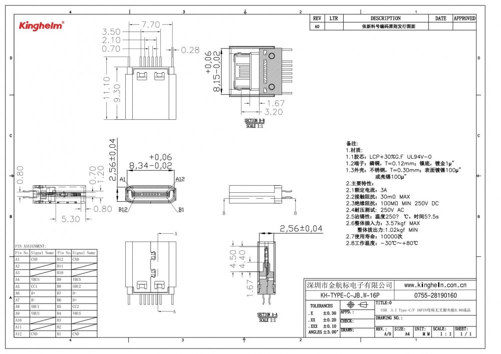 KH-TYPE-C-JB.W-16P technical drawing page