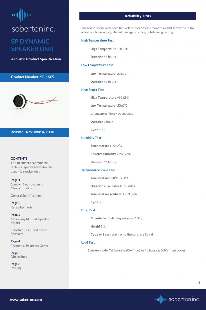 SP-1605 specification document, page 2