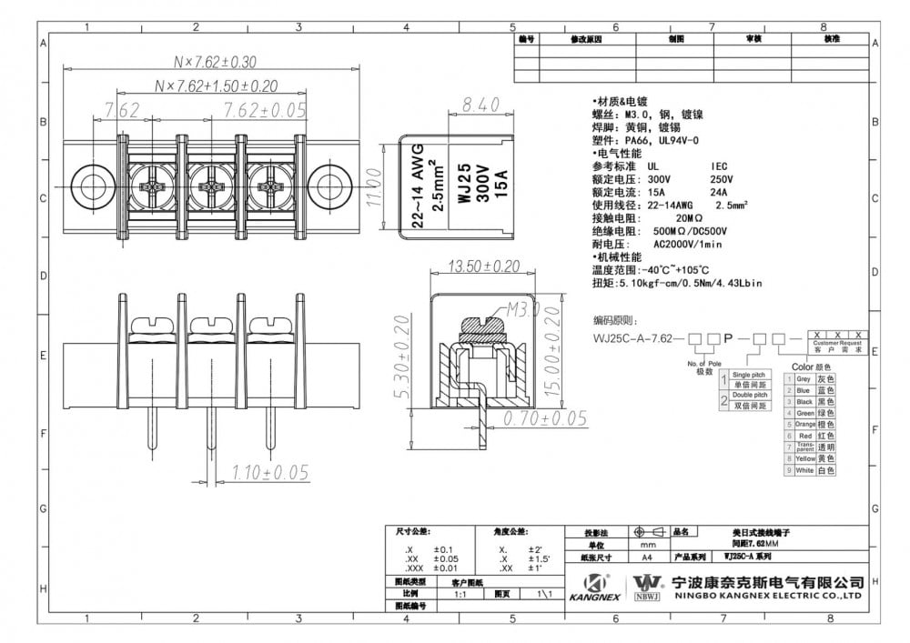KANGNEX WJ25C-A-7.62-02P-13-00A technical drawing preview