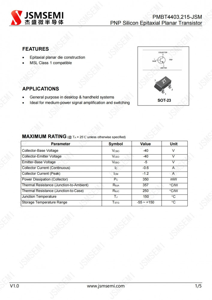 PMBT4403,215-JSM datasheet page 1