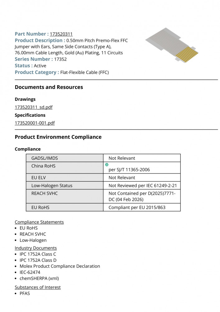 MOLEX 173520311 document preview, image 1