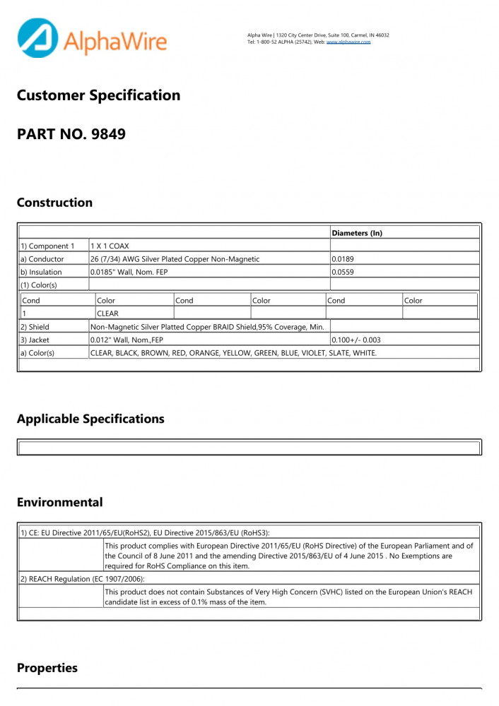 Alpha Wire 9849 technical document page 1