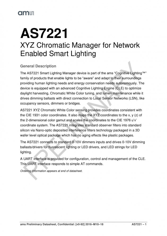 AS7221 technical document page 1