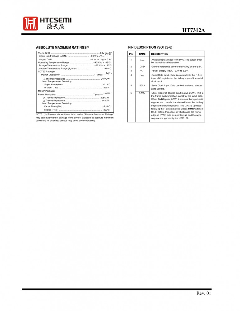 HT7312A datasheet page 2