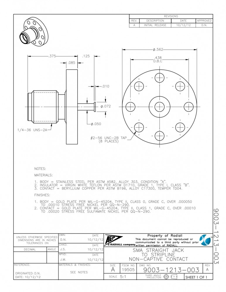 Radiall 9003-1213-003 product drawing preview