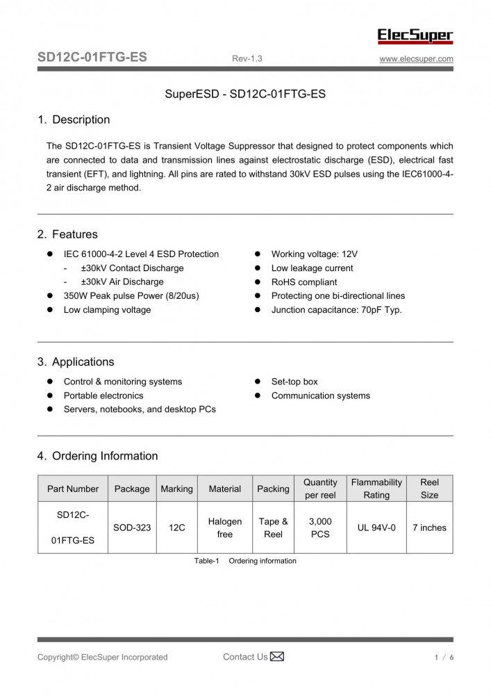 SD12C-01FTG-ES technical document page 1