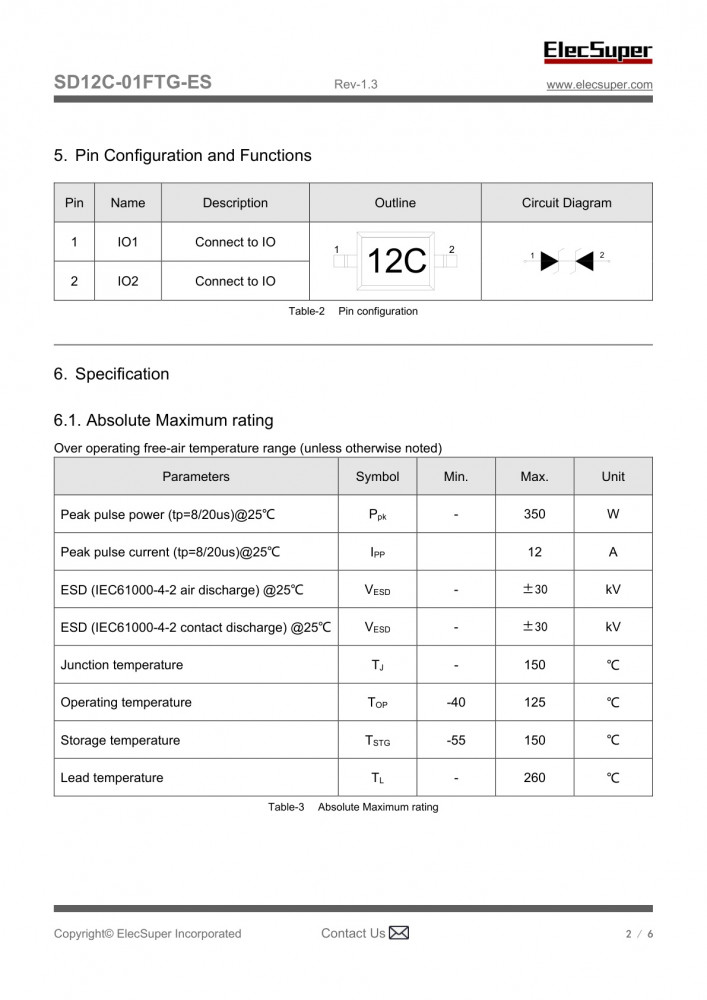 SD12C-01FTG-ES technical document page 2