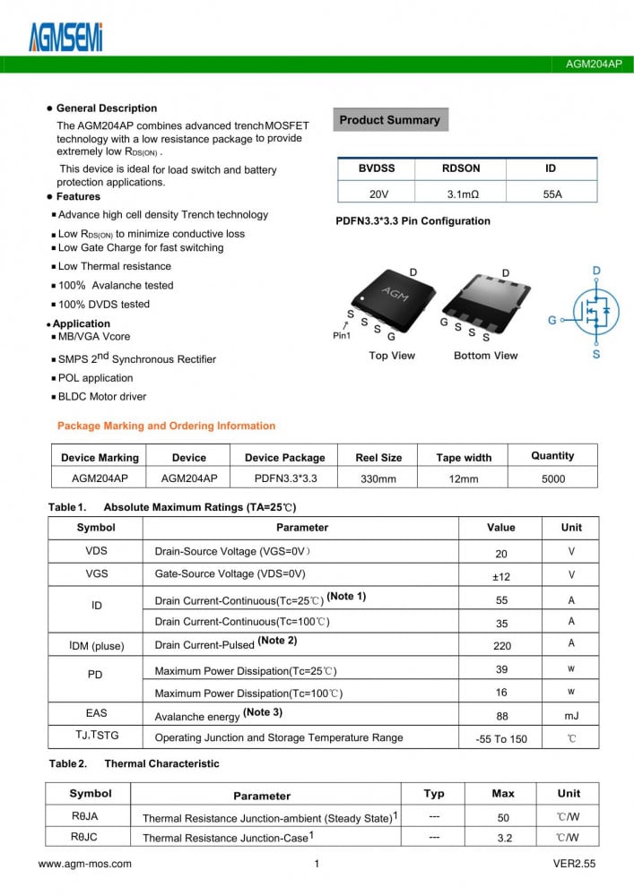 AGM204AP datasheet page 1