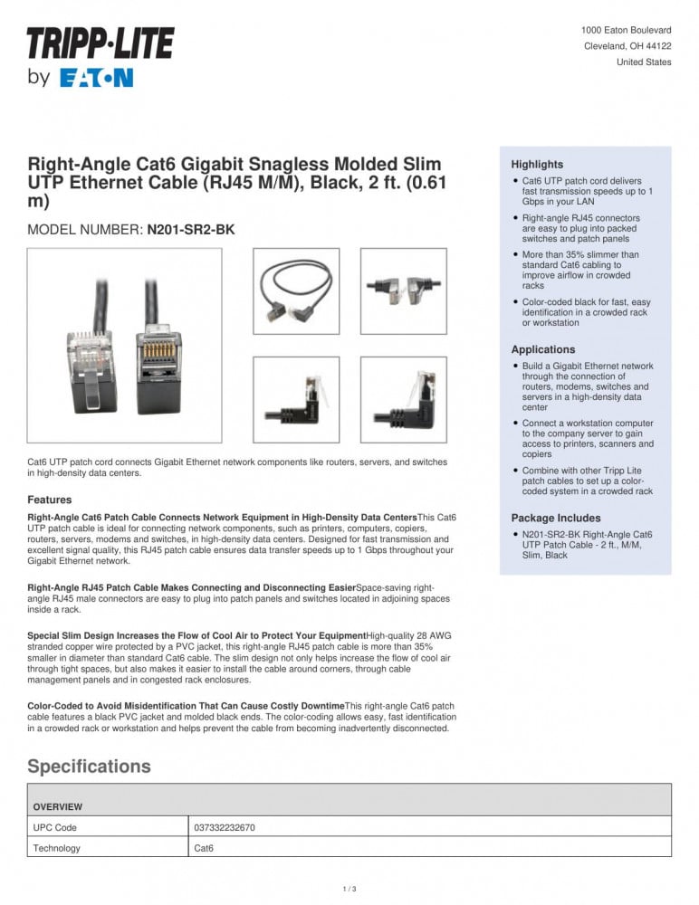 N201-SR2-BK technical document page 1