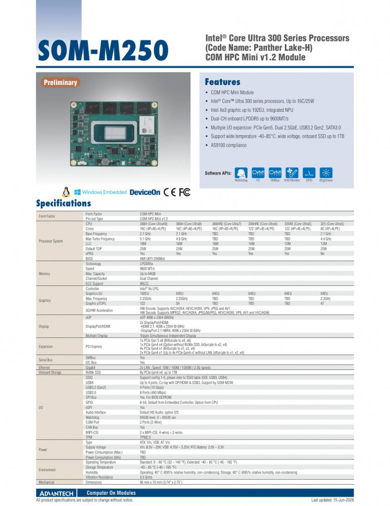 SOM-M250 product document visual, page 1