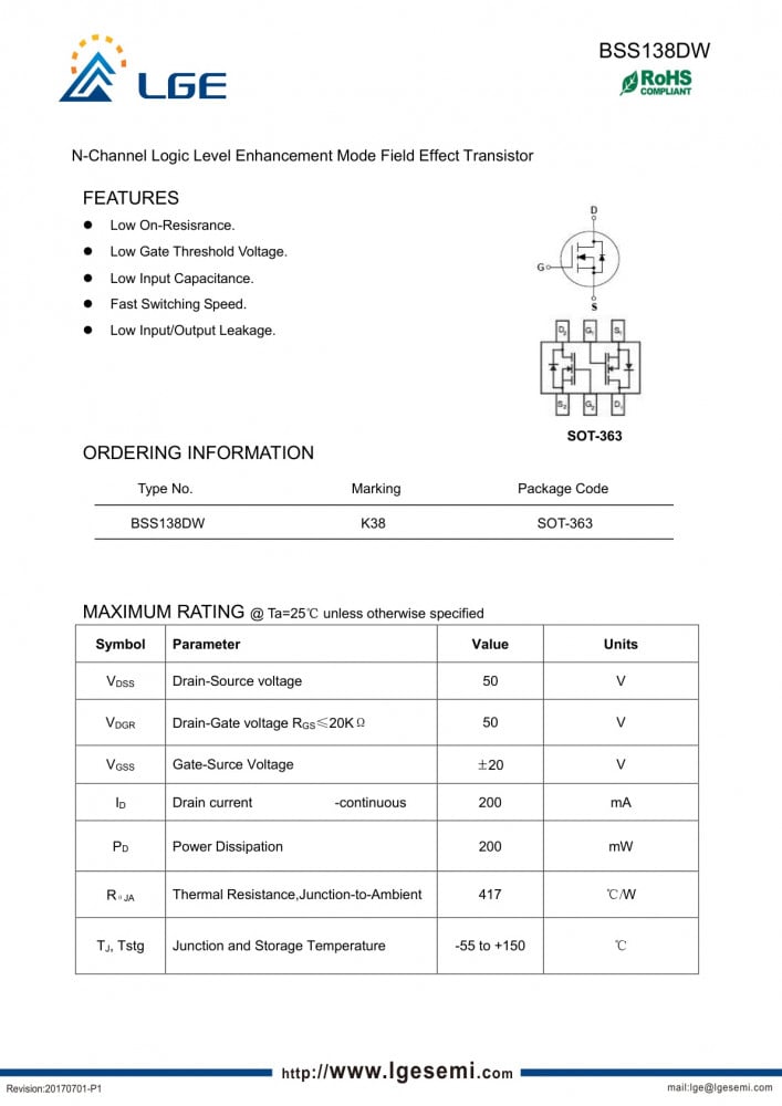 BSS138DW datasheet page 1